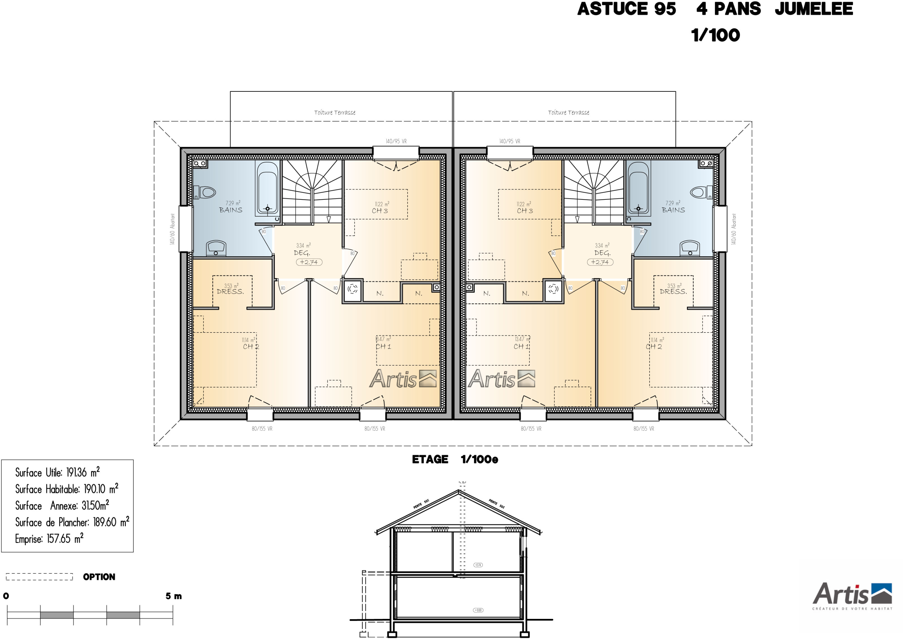 Maison jumelée ou mitoyenne sur plan : le modèle Astuce jumelée du ...